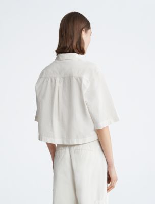 Cropped Boxy Button-Down Shirt | Calvin Klein® Canada